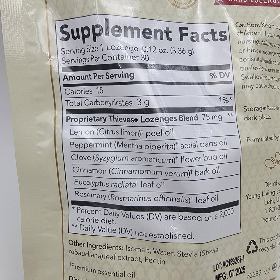 Young Living Thieves HARD LOZENGES 30 Count Herbal Supplement Essential ...