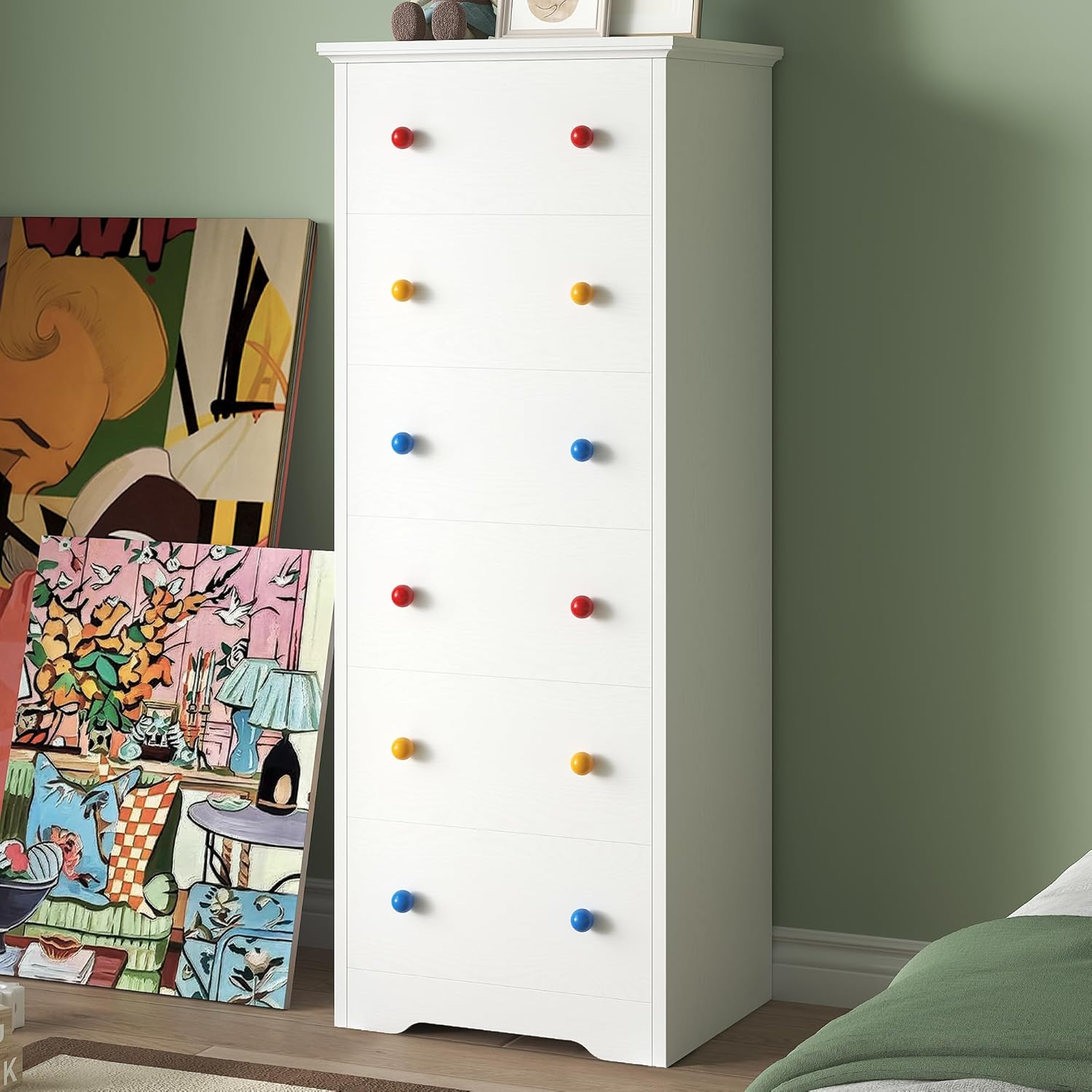 Small Dresser Tall, 6 Drawer Tall Skinny Dresser with Colorful Handles ...