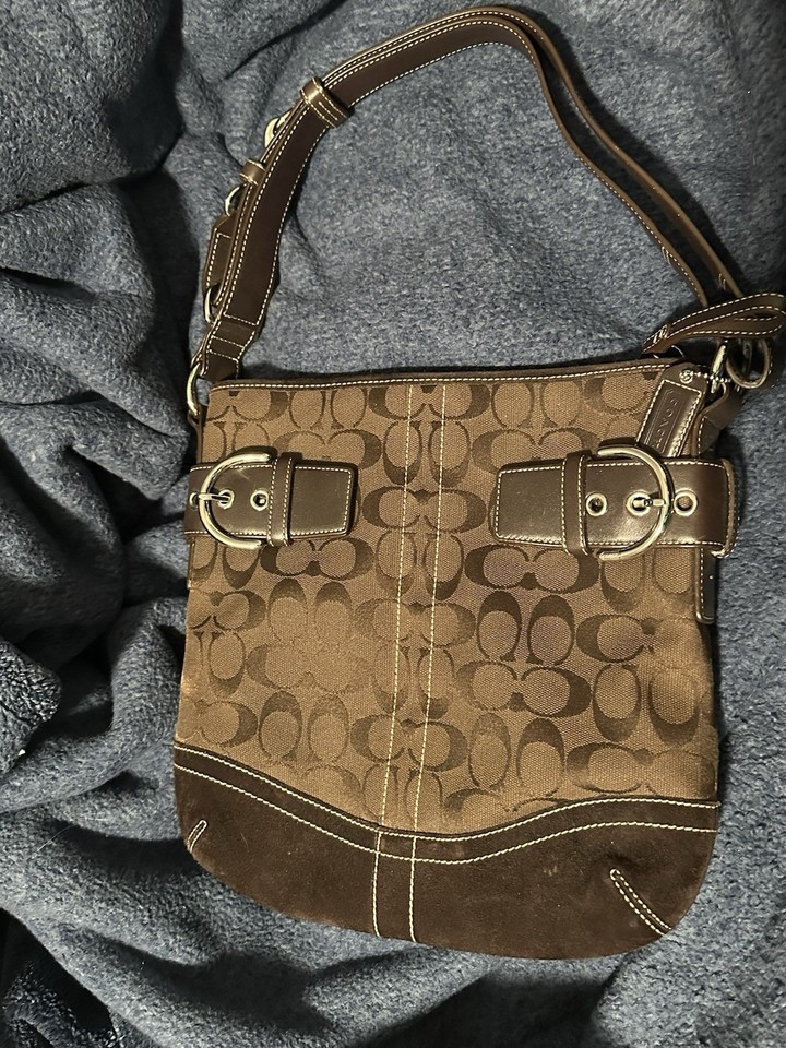 COACH Vintage Soho Signature x Suede Belt Clasp Shoulder Bag, Authentic ...