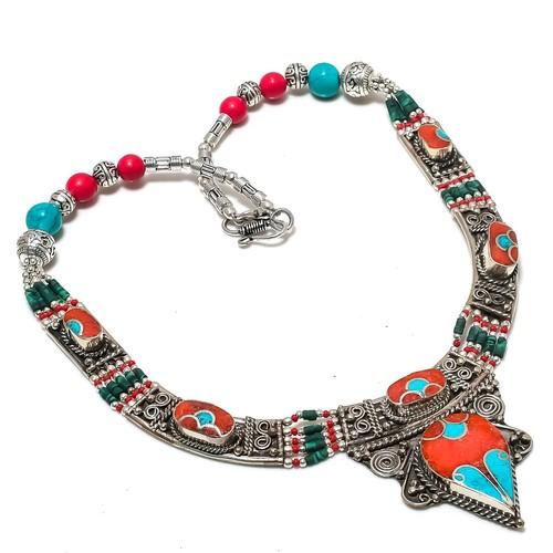 Turquoise, Coral Gemstone 925 Sterling Silver Antique Jewelry Nepali ...