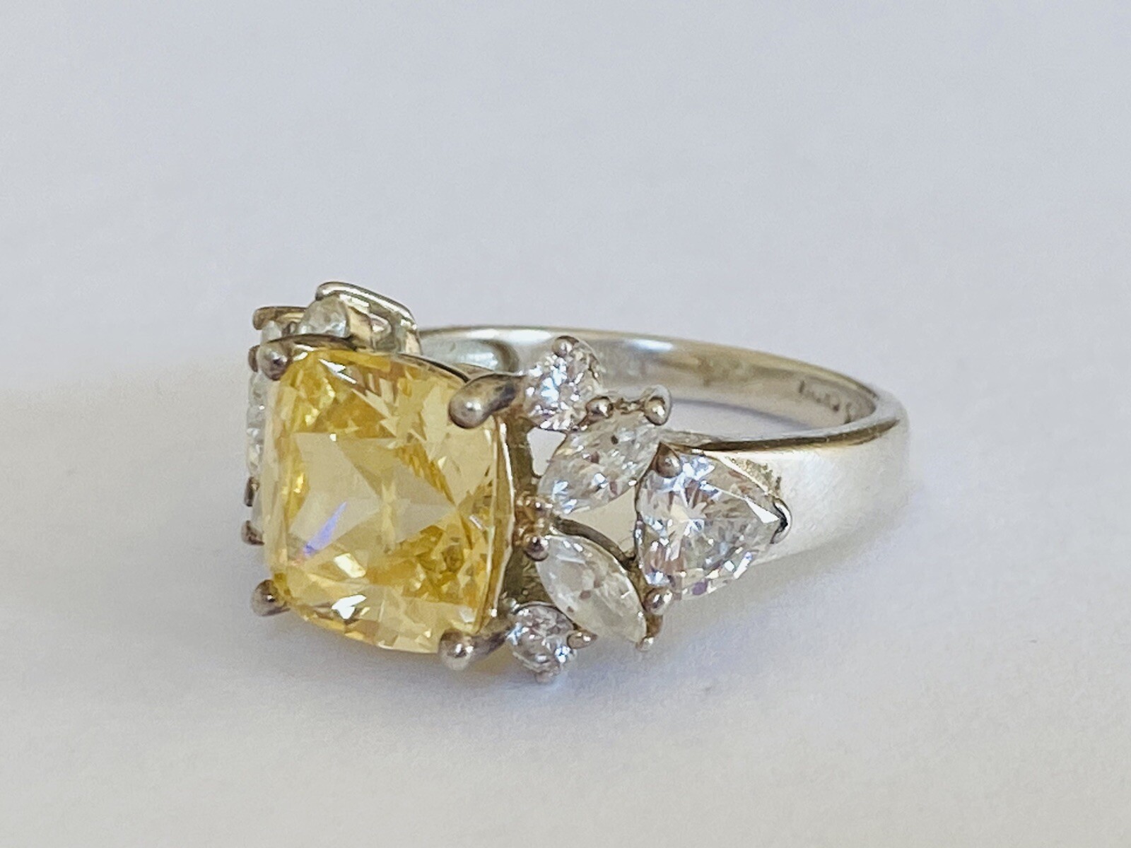 Diamonique DQCZ Yellow Canary Halo Sterling Silver Cocktail Ring Size 8 ...