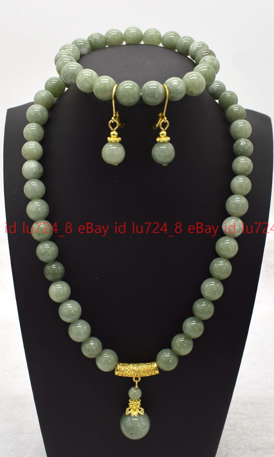 Natural 10mm A Green Jade Round Beads Pendant Necklace Bracelet Earrings Set AAA | eBay