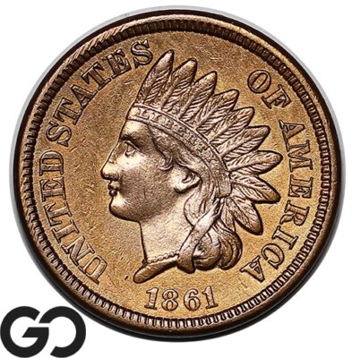 1861 Indian Head Cent Penny, Very Nice Gem BU++ Better Date Civil War ...