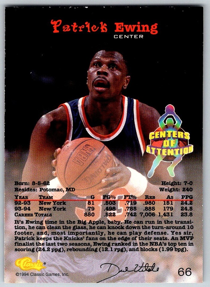 1994-95 Classic Draft PATRICK EWING #66 Knicks Centers of Attention HOF ...