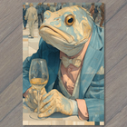 Art Print Fancy Fish Face Blue Suit Yellow Bow Tie Holding Wine Glass ...