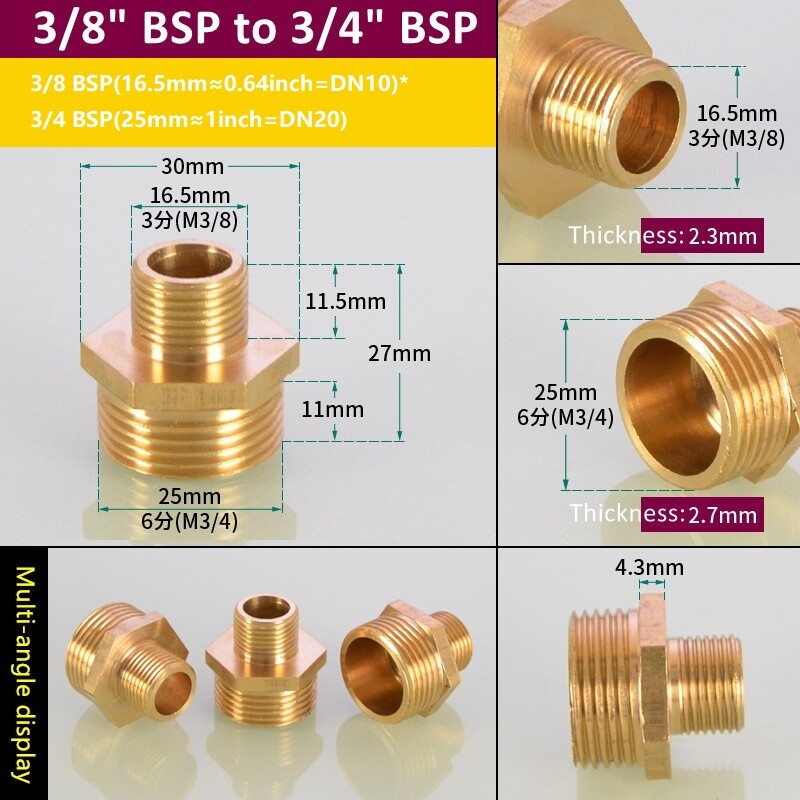 2PC Brass Reducer Connector BSP Male Thread Pipe Reducing Joint ...