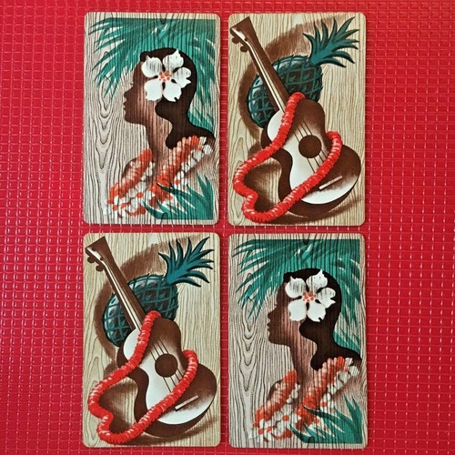 (4) single HAWAII playing cards-HULA GIRL pineapple UKULELE-vintage ...