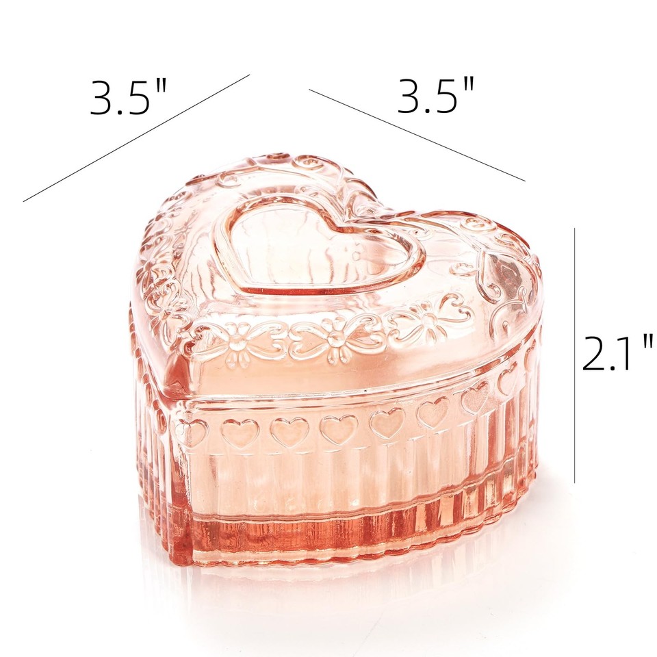 3 Pack Crystal Glass Heart-Shaped Storage Box, Small Embossed Jewelry ...