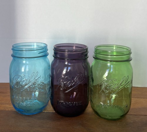 3 Heritage 100th Anniversary Ball Mason Pint Jars Blue Green Purple ...