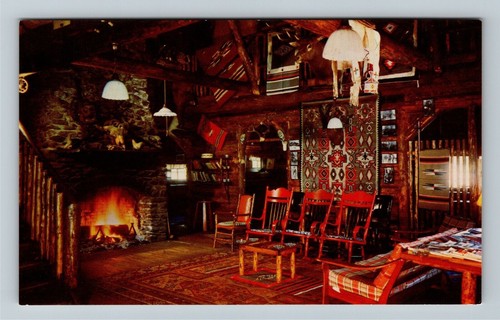 Cody WY-Wyoming, Pahaska Tepee, Lounge Fireplace, Antique Vintage ...