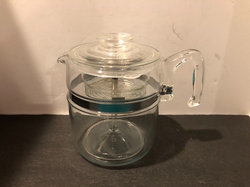 Complete Pyrex Flameware 9 Cup Glass Percolator w/Lid & 3 Pc Basket ...