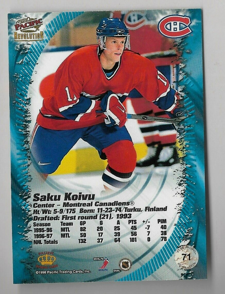 SAKU KOIVU 1998 PACIFIC REVOLUTION INSERT CARD #71 CANADIENS | eBay