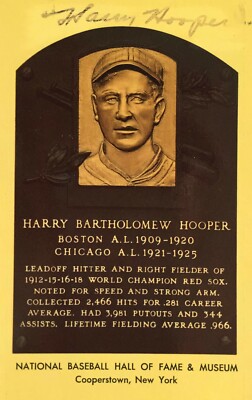 Harry Bartholomew Hooper Boston Red Sox Autographed HOF Plaque Postcard ...