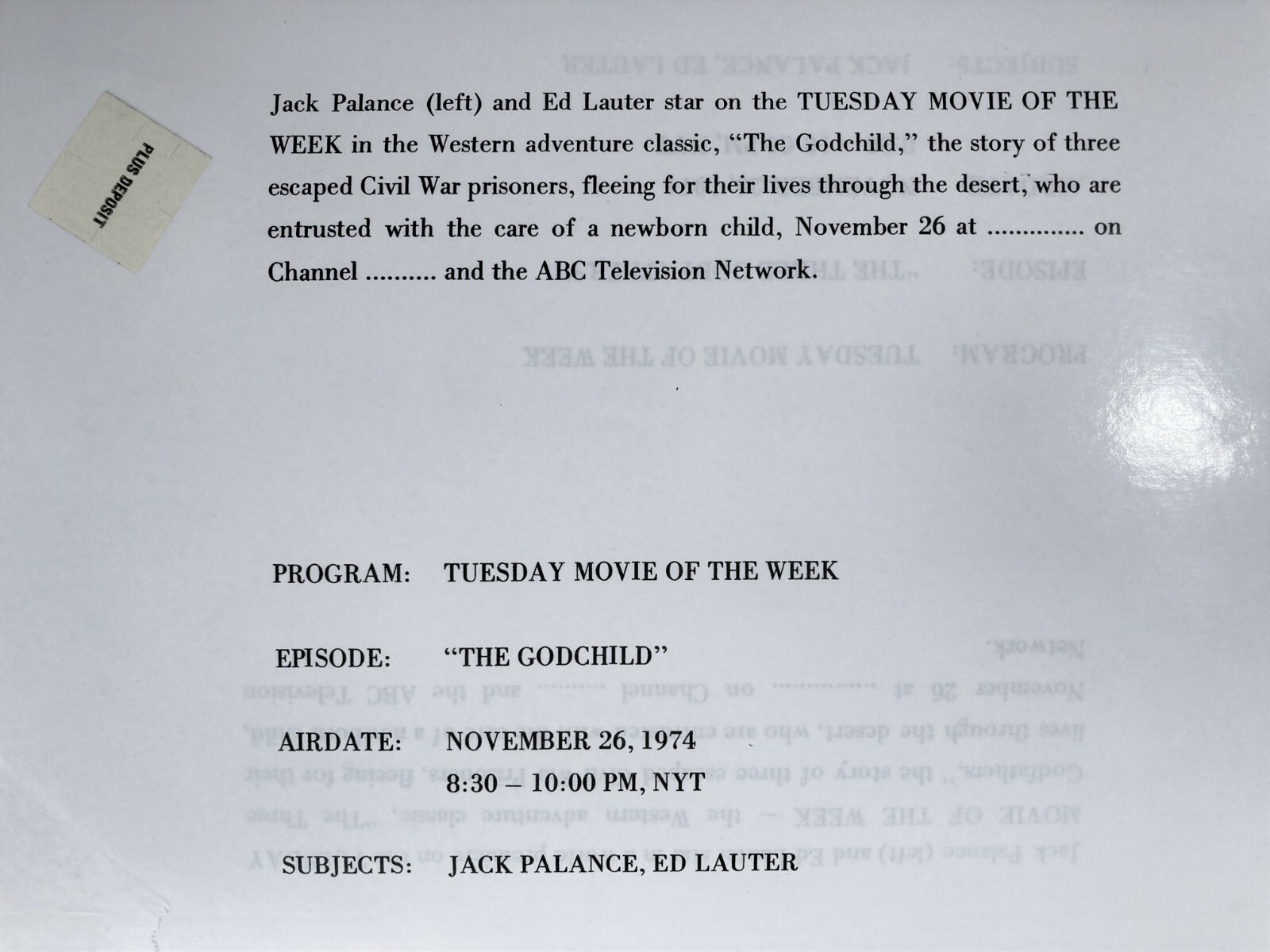 1974 JACK PALANCE ABC TV MOVIE "THE GODCHILD" ED LAUTER ORIG PHOTO ...