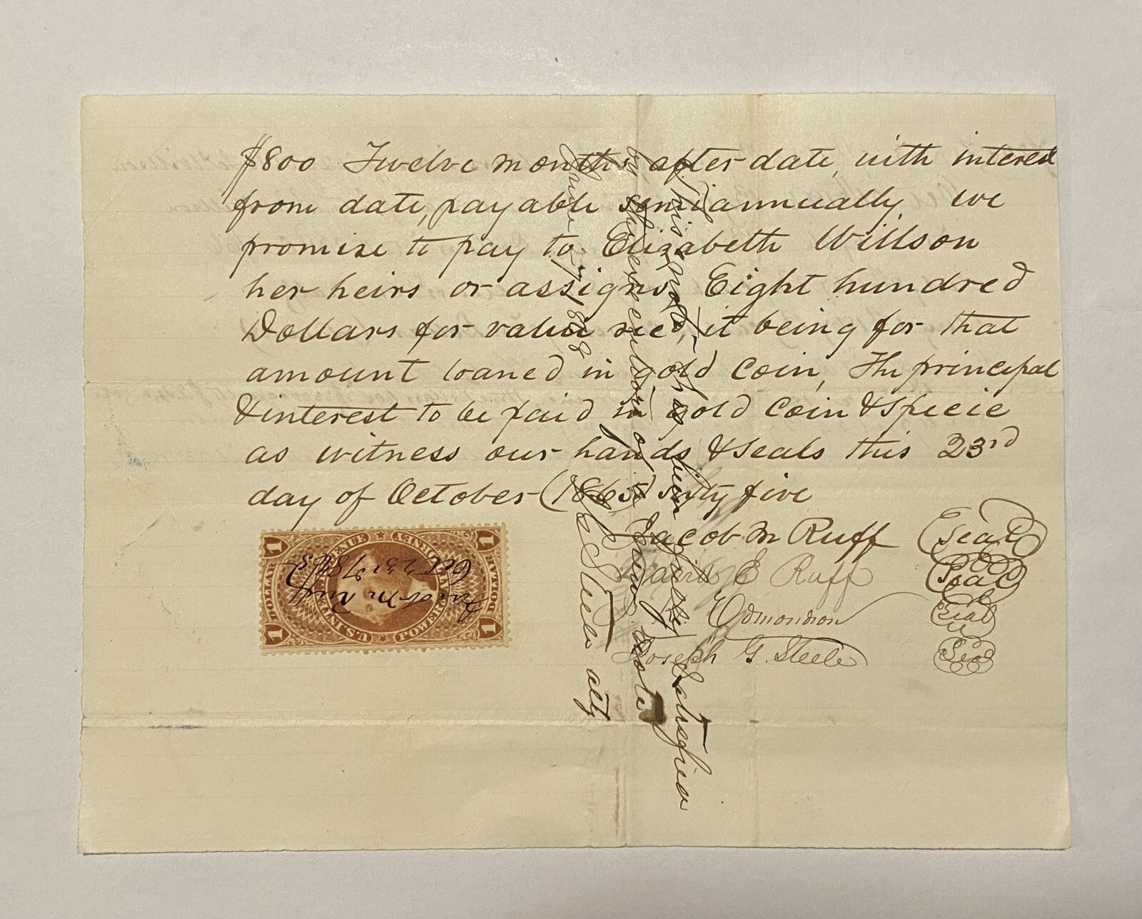 Mr 37th 1860’s Collectible Documents Loans Taxes Revenue Stamps ...