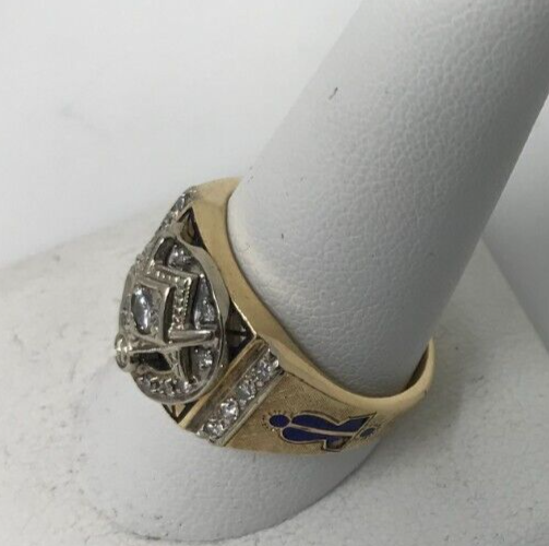 14K Yellow Gold Diamond Masonic Freemason Ring | eBay