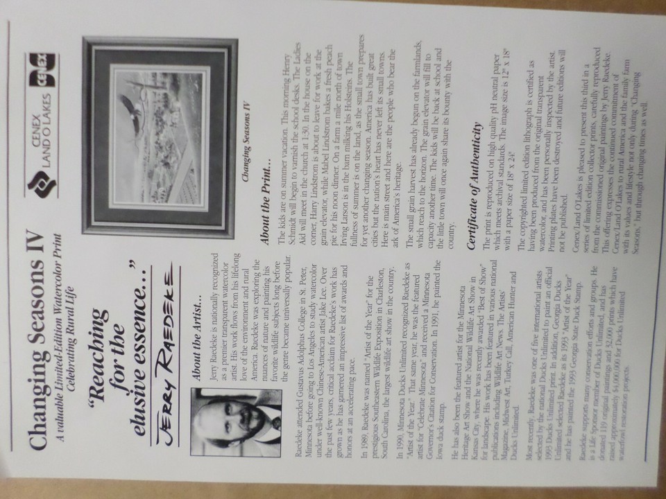 Jerry Raedeke Watercolor Print Changing Seasons IV Framed Matted Signed ...