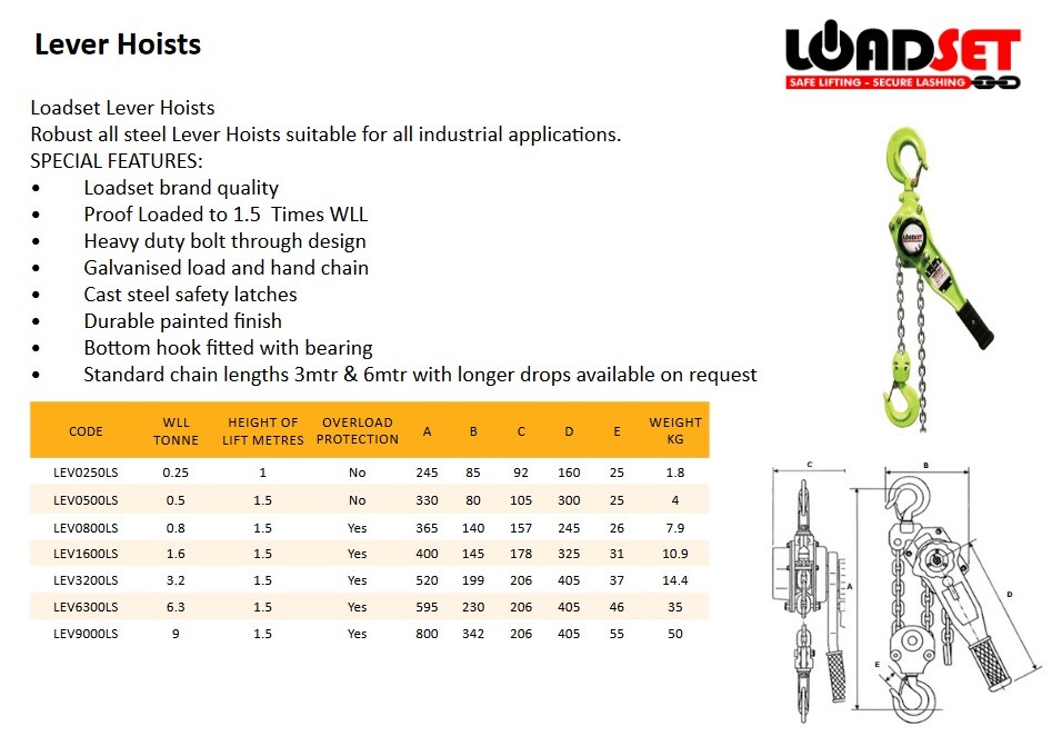 800Kg Loadset Lever hoist Comealong Lever Block AS1418.2 Compliant ...