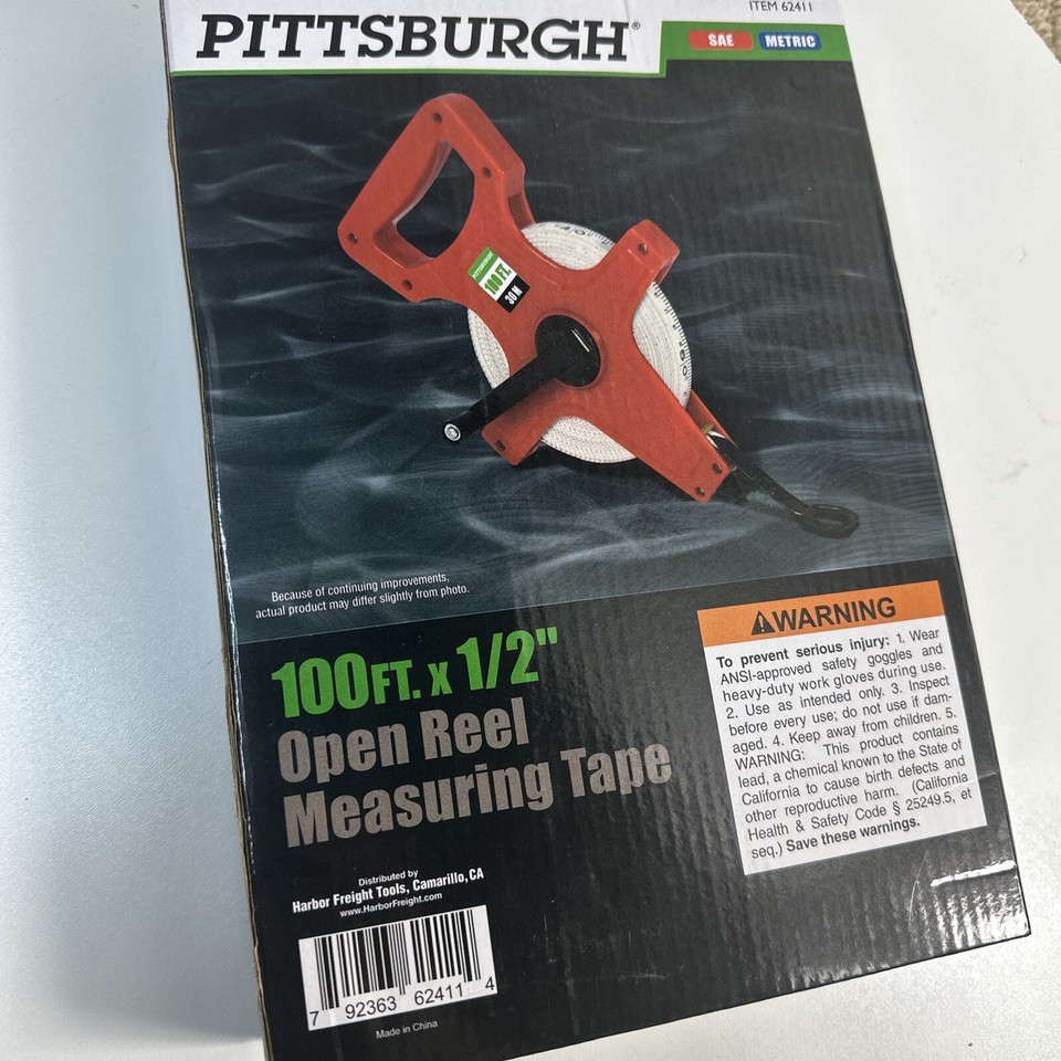 Pittsburg 100' x 1/2" Open Reel Measuring Tape (SAE/Metric) #62411 Red ...