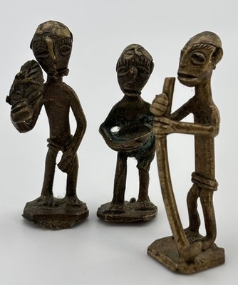 Cast Brass African Tribal Miniature Figurines Folk Art Sculptures Set ...