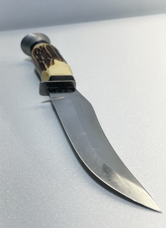 Vintage Compass Hunter Knife Faux Buck Handle with Custom Cowhide ...
