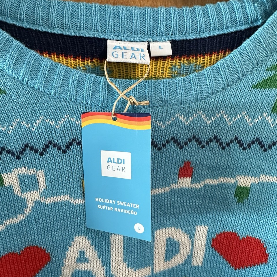 Holiday Christmas Ugly Sweater 2024 Aldi Gear Logo Unisex L Gingerbread ...