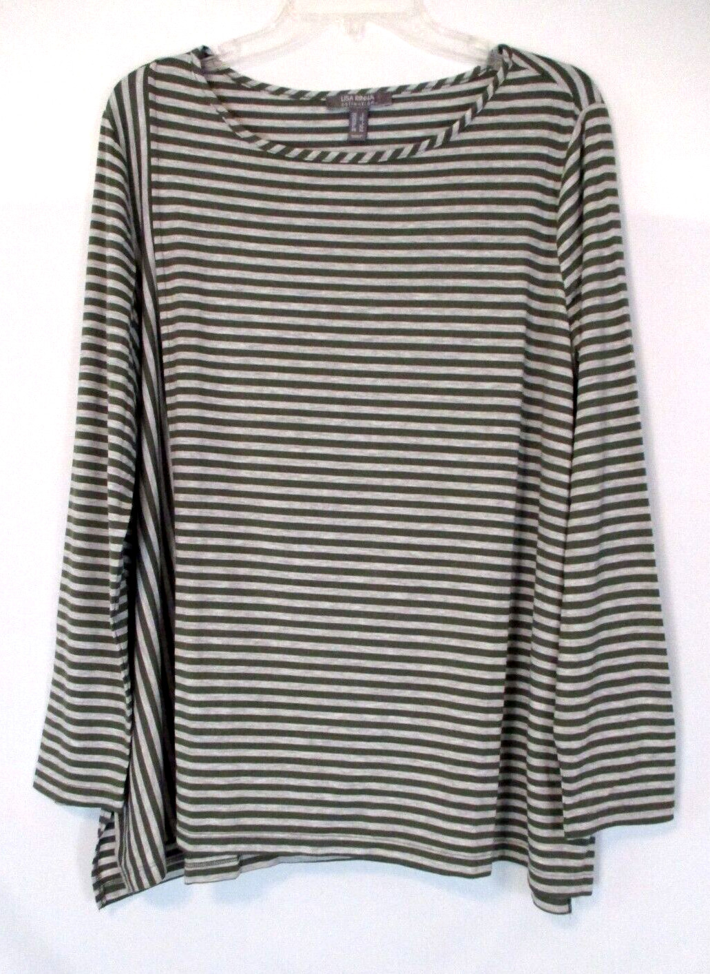 Lisa Rinna Collection Striped Shirt Green Sz L Long S… - Gem