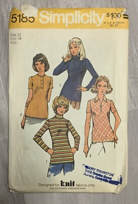 Simplicity 5185 Stretch Tops Collarless or Collared And Turtleneck Size ...