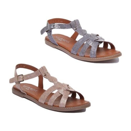 Justin Reece Angleterre Cendre Femmes Sandales Cuir Lanières en Or ...