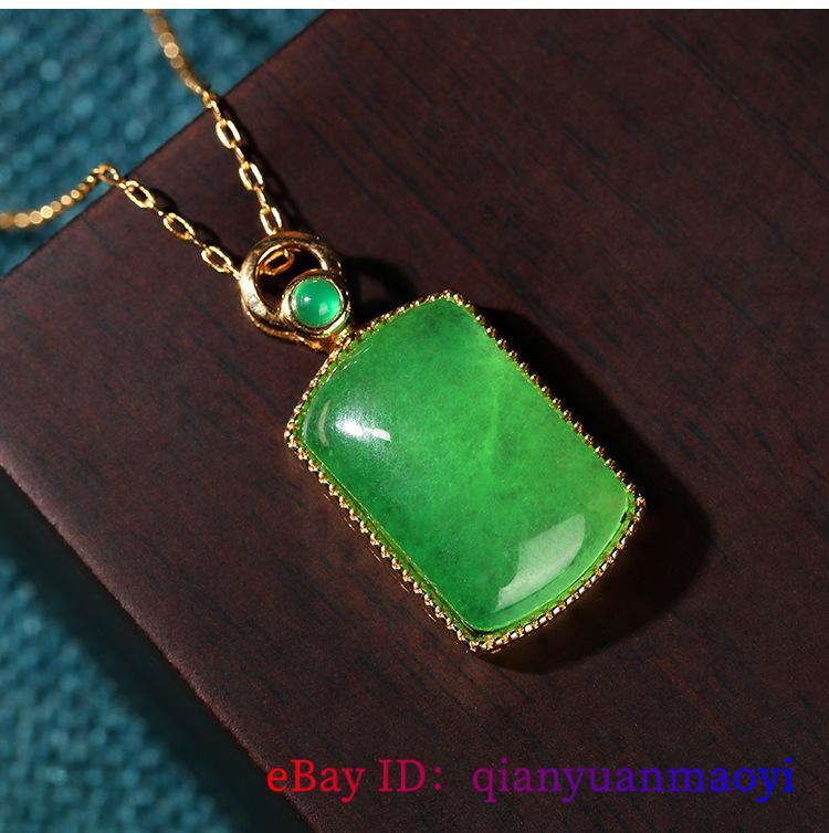 Green Jade Pendant Chain Gift Talismans Necklace Natural Jewelry 925 ...