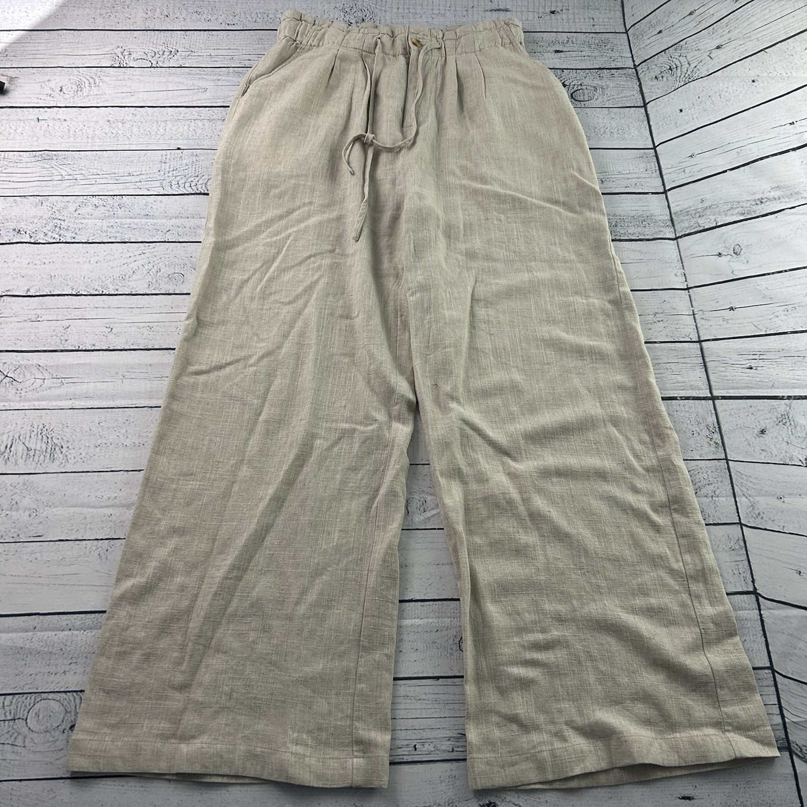 Thread & Supply Linen Blend Wide Leg Pants Women's Medium Khaki Beige ...