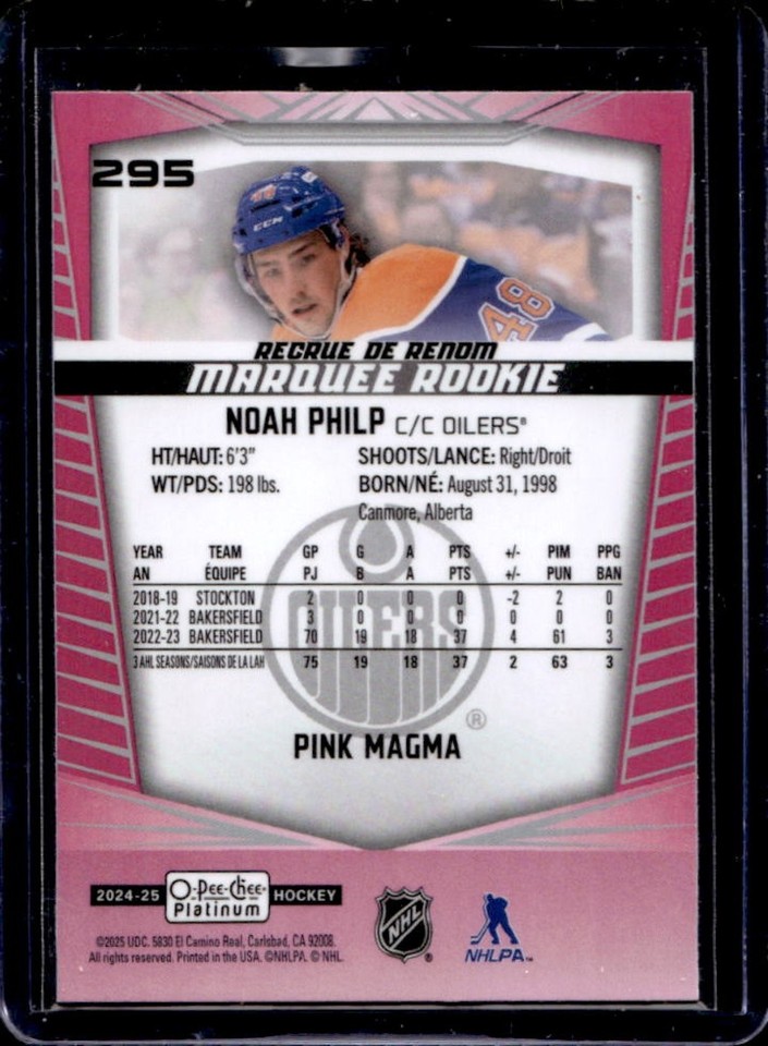 2024-25 O-Pee-Chee Platinum Noah Philp Pink Magma RC Marquee Rookie ...