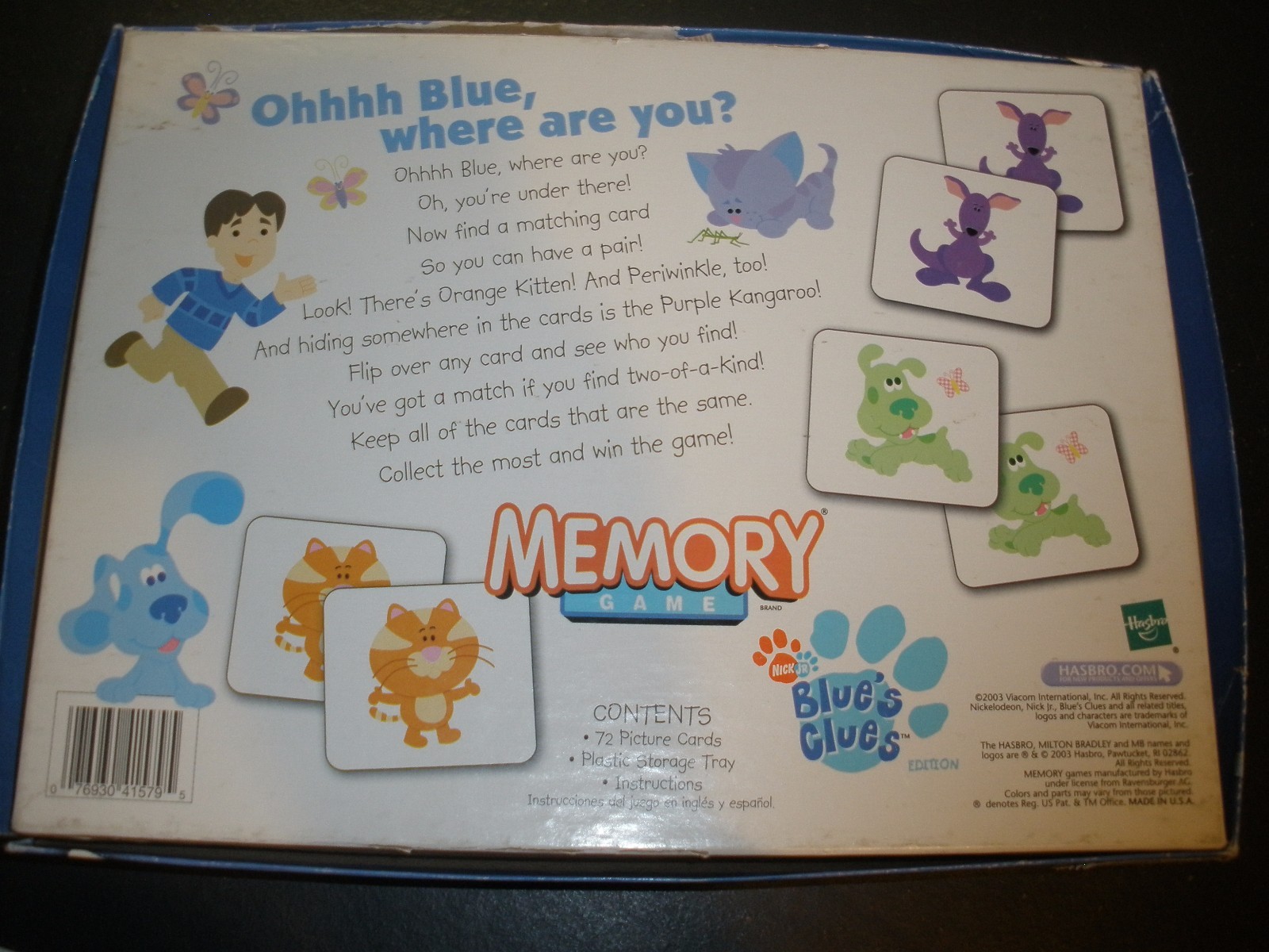 Blue's Clues Memory Game Matching Picture Cards Nick Jr. Milton Bradley ...