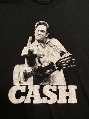 Johnny Cash Shirt Size L Vintage Y2K Perfect Fade Middle Finger | eBay