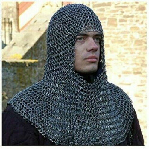 Medieval Riveted Chain Mail Coif Mild Steel Chainmail Hood Reenactment ...