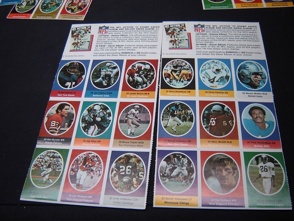 12 Vintage Sunoco Premium NFL Action 72 Football Album Sticker Stamps ...
