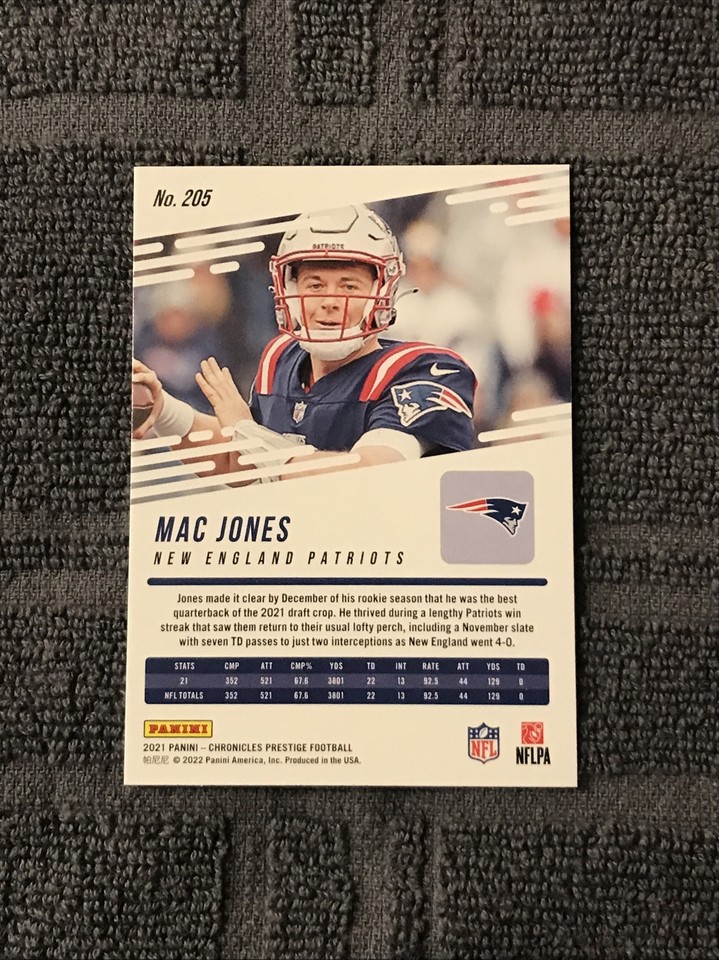 2021 Mac Jones Rookie Card RC Panini Chronicles Prestige #205 Patriots ...