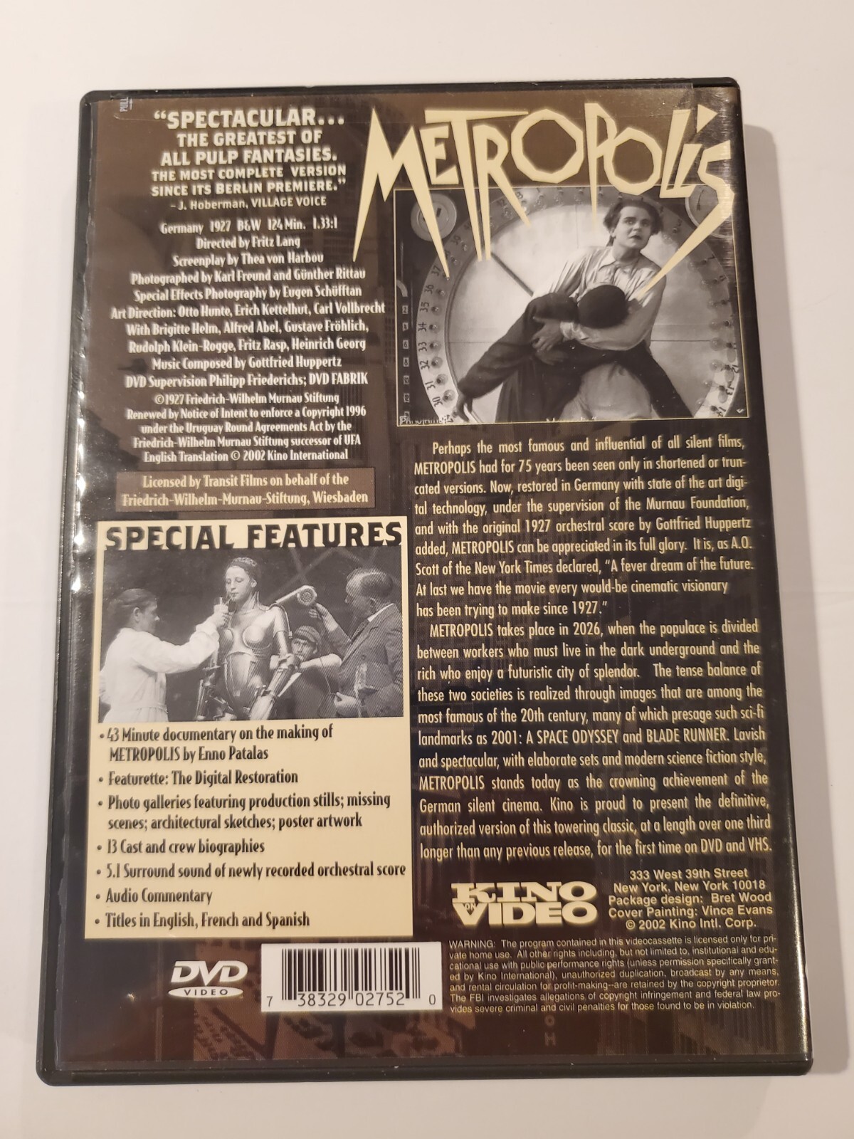 Metropolis (DVD 1927) Fritz Lang Restored Authorized Edition Kino Video ...
