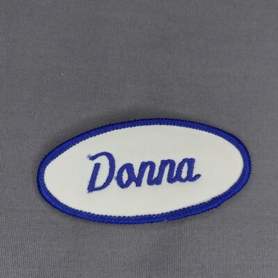 'Donna' Cursive 3.5" x 1.5" Oval Blue White Sew-on Name Badge Patch | eBay