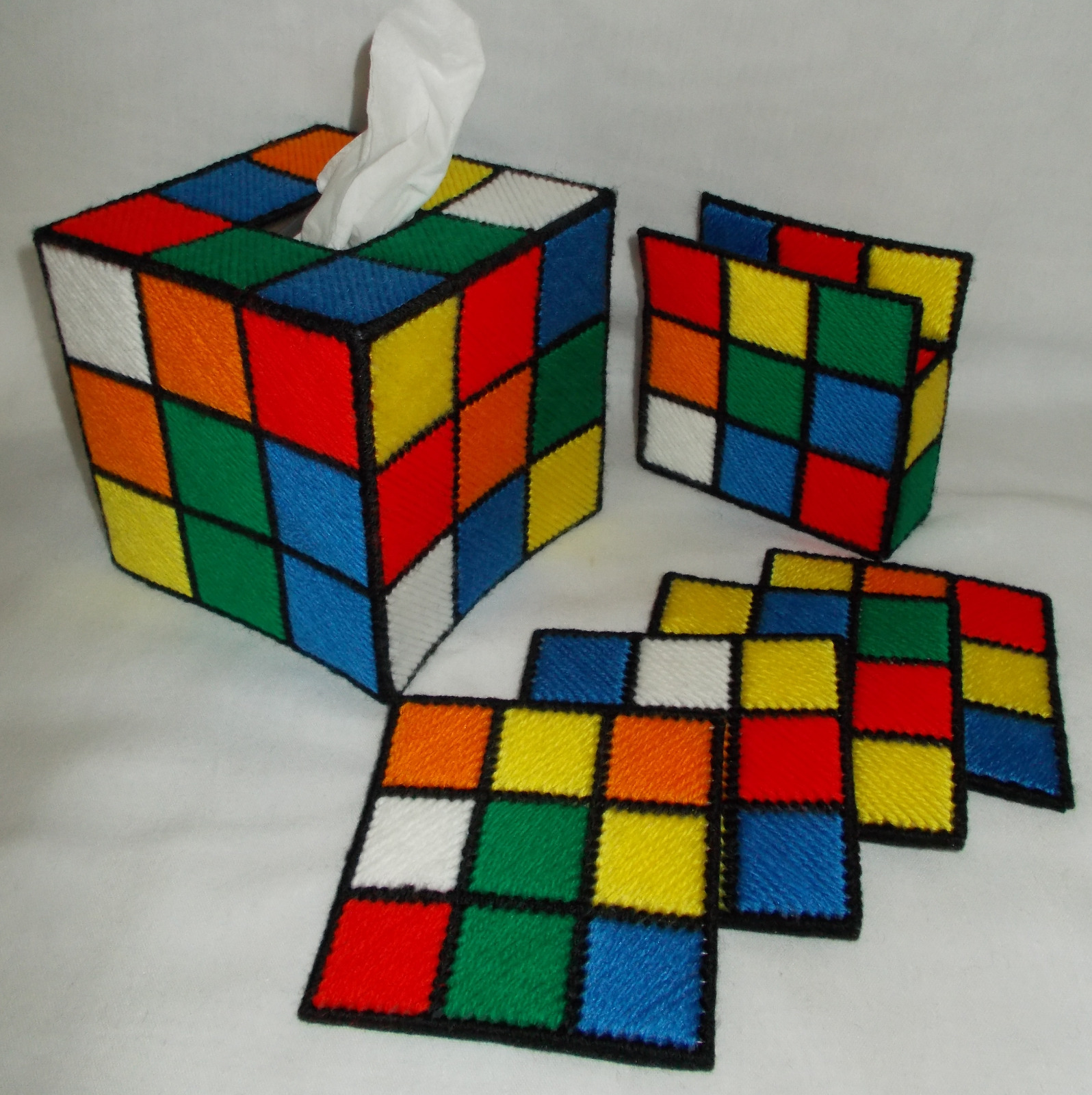 Plastic Canvas Rubik's Cube Tissue Box & Coaster Set, as on The Big ...