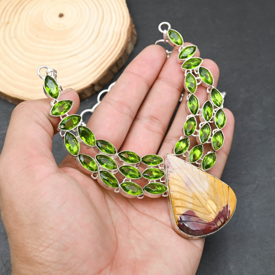 Mookaite Peridot Gemstone Handmade 925 Sterling Silver Jewelry Necklace ...