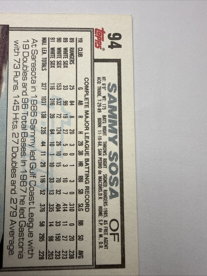 1992 Topps - Sammy Sosa #94 | eBay