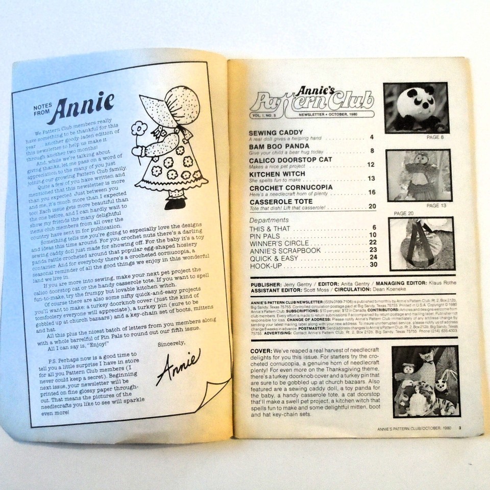 Annie's Pattern Club Crochet Pattern Booklet Vol. I No. 5 October 1980 ...