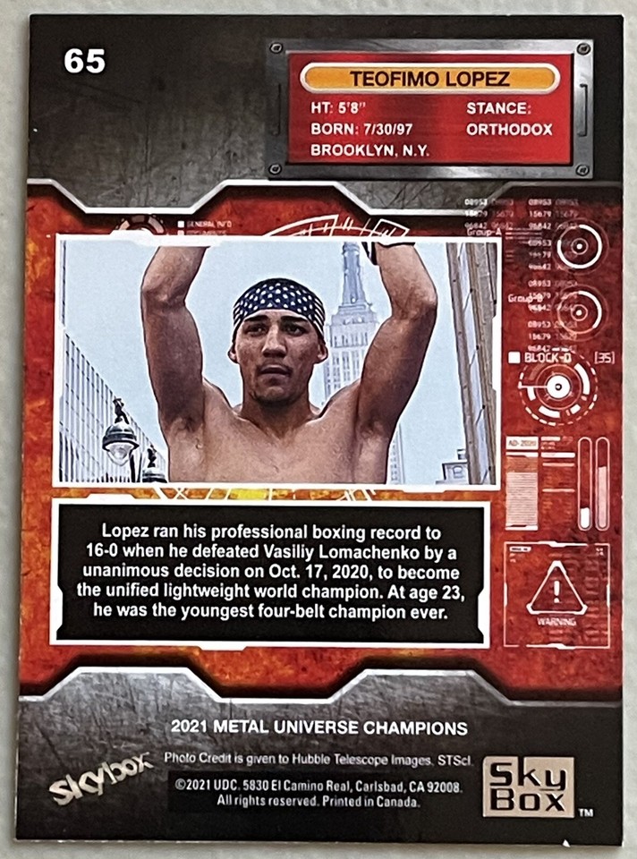 2021 Skybox Metal Universe Champions #65 Teofimo Lopez RC Rookie Boxing ...