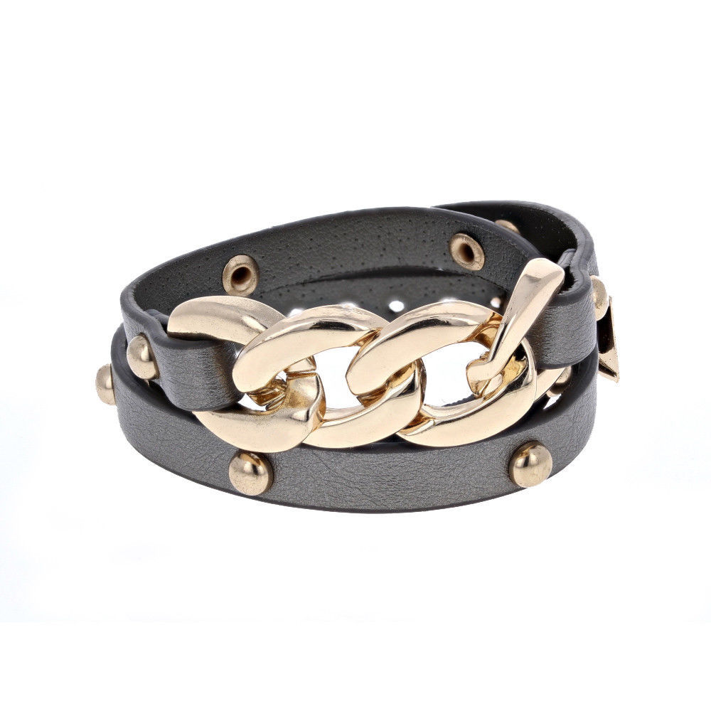 Leather and Chain Wrap Bracelet, Wrap Around Fashion Bracelet, Designer ...