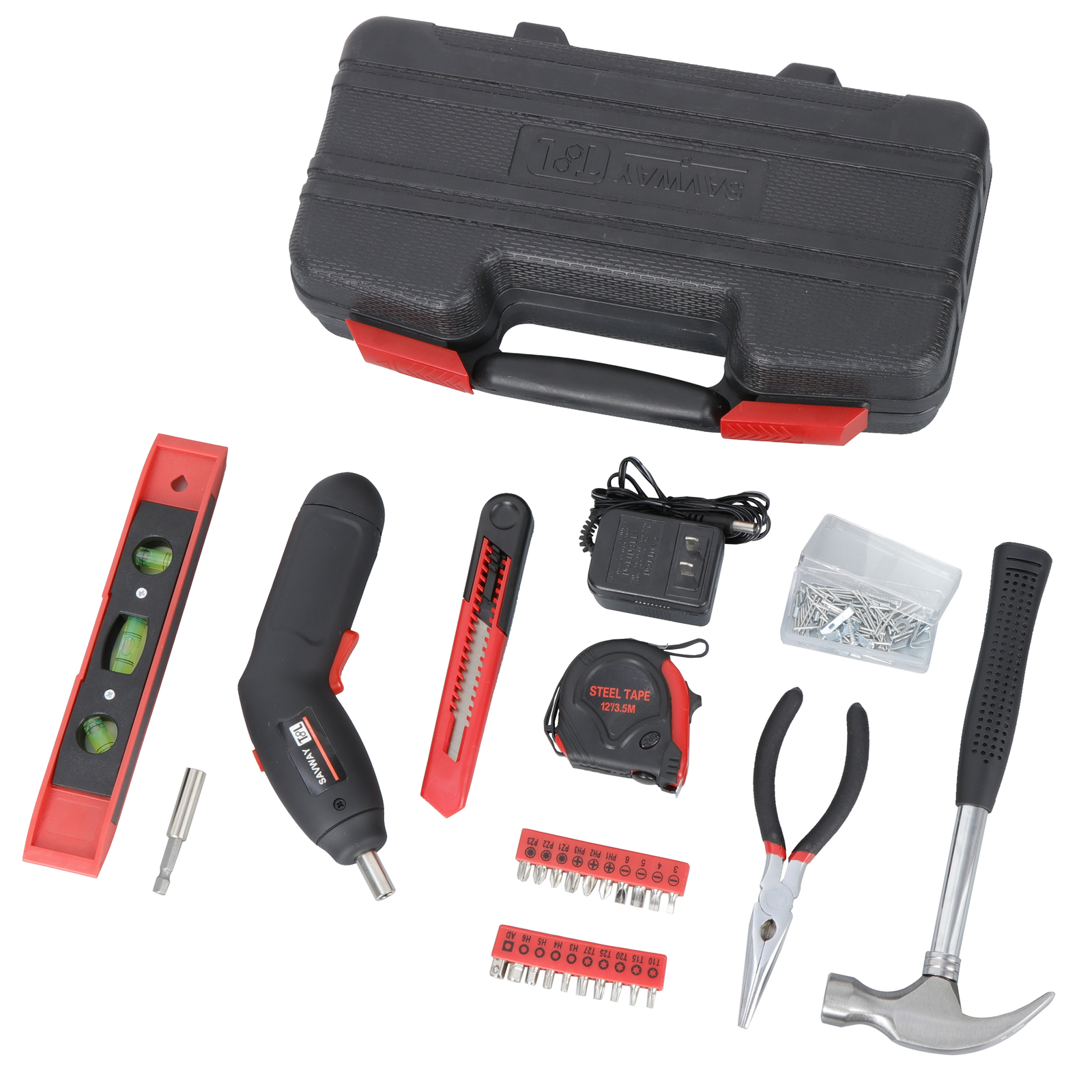 SAVWAY 108pcs Power Tool Set Household Tool Kit with Box Home Repair ...