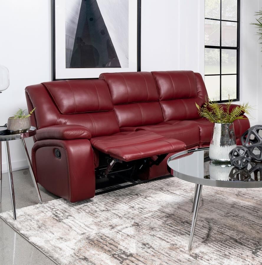 2 PIECE RUBY RED FAUX LEATHER RECLINING SOFA GLIDING LOVESEAT FURNITURE ...