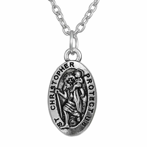 ST. CHRISTOPHER NECKLACE 17" Chain Catholic Saint Pendant Charm Pray ...