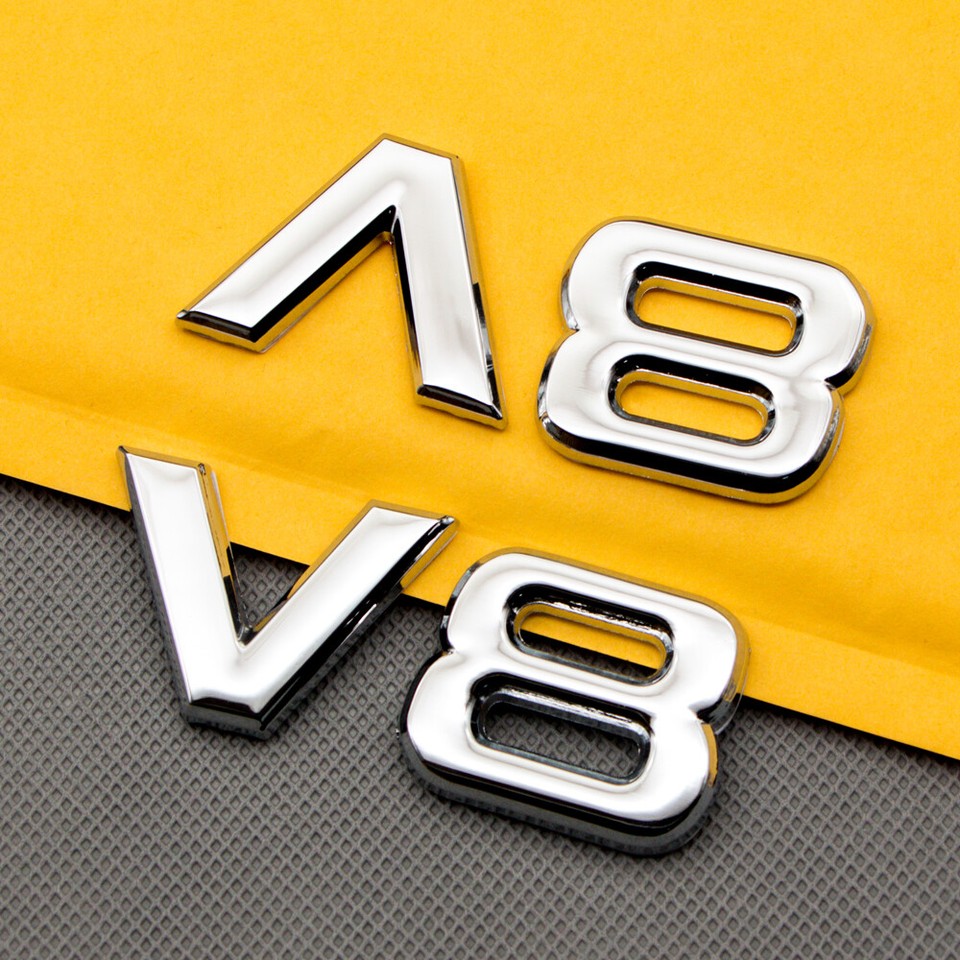 2x Chrome Metal V8 Emblem Logo Rear Trunk Fender Engine Car Badge ...