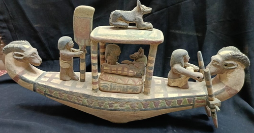 Ancient Egyptian Antiques 50 cm Wooden Funerary Boat With God Anubis ...